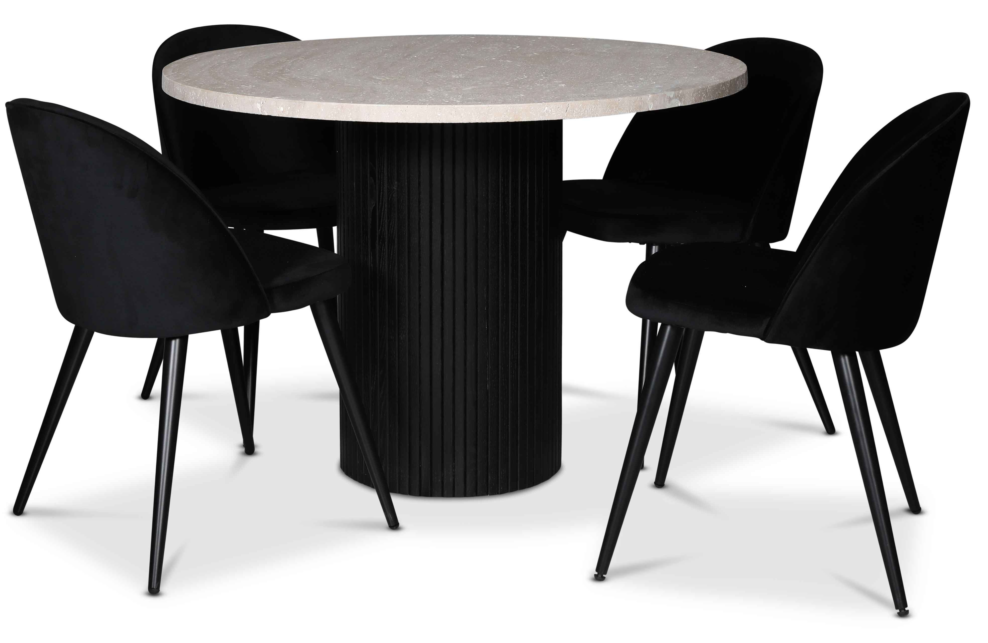 Groupe alimentaire décibel; table à manger ronde en travertin + 4 ...