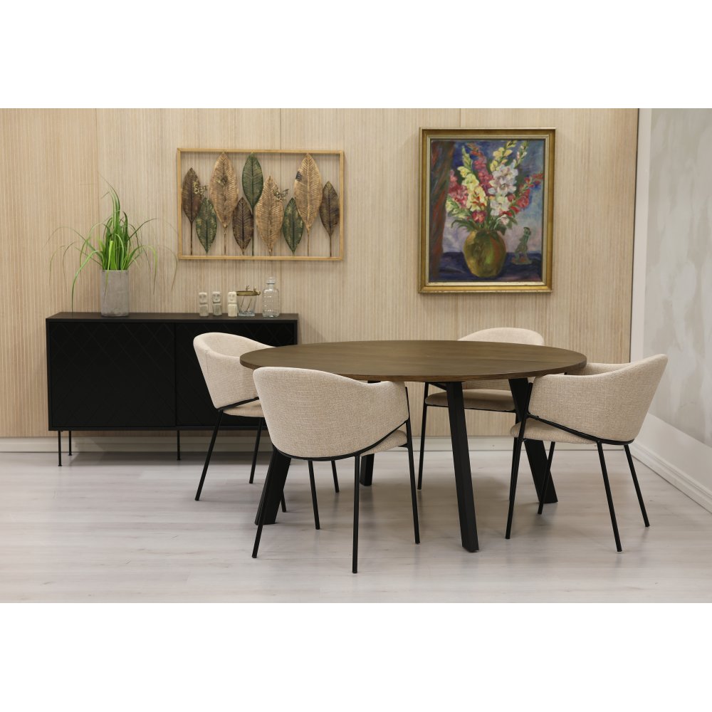 Groupe repas Freddy en chêne fumé; grande table à manger ronde avec 4 ...